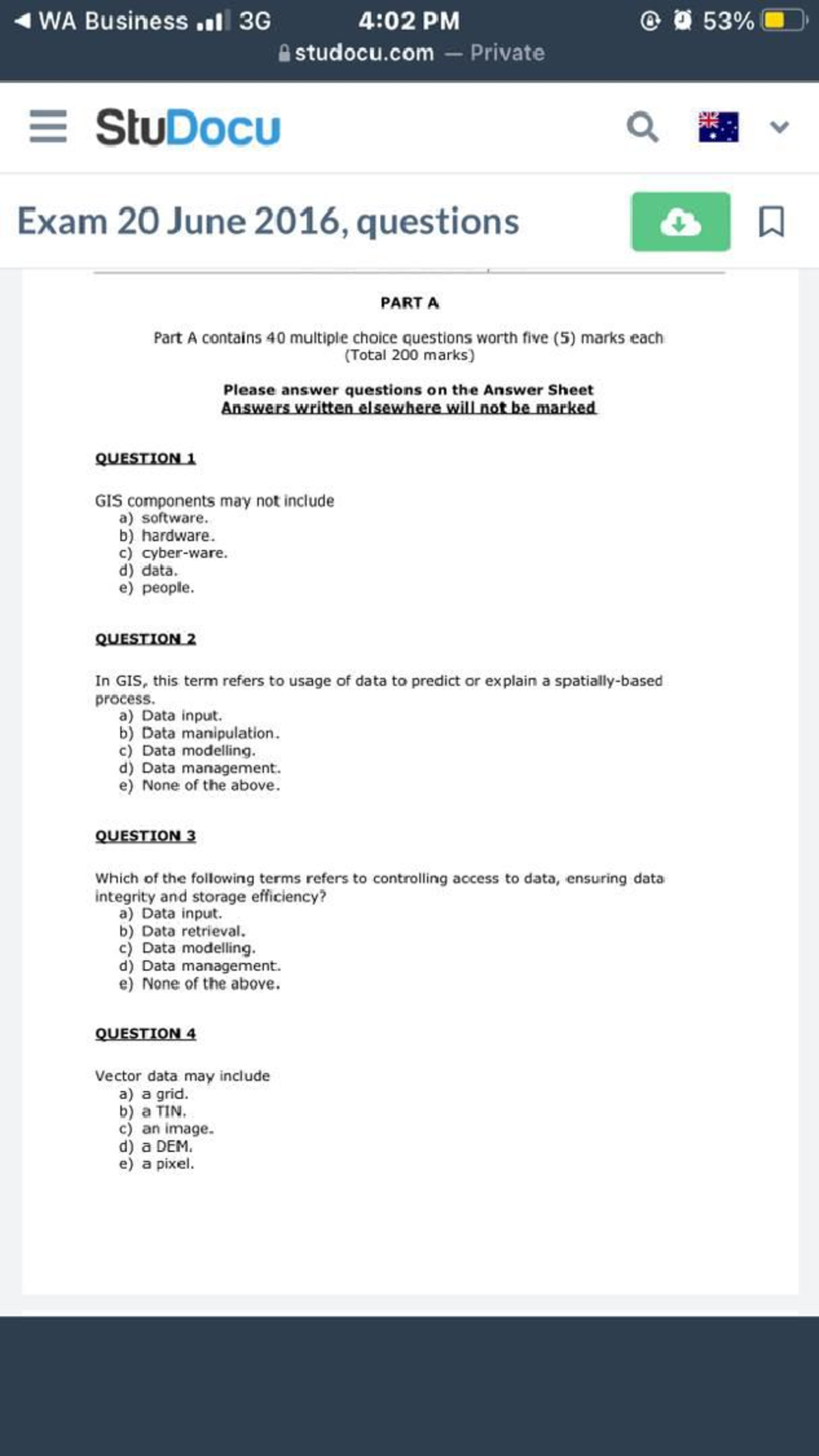 GIS Examination Questions - Geographic information systems - Studocu