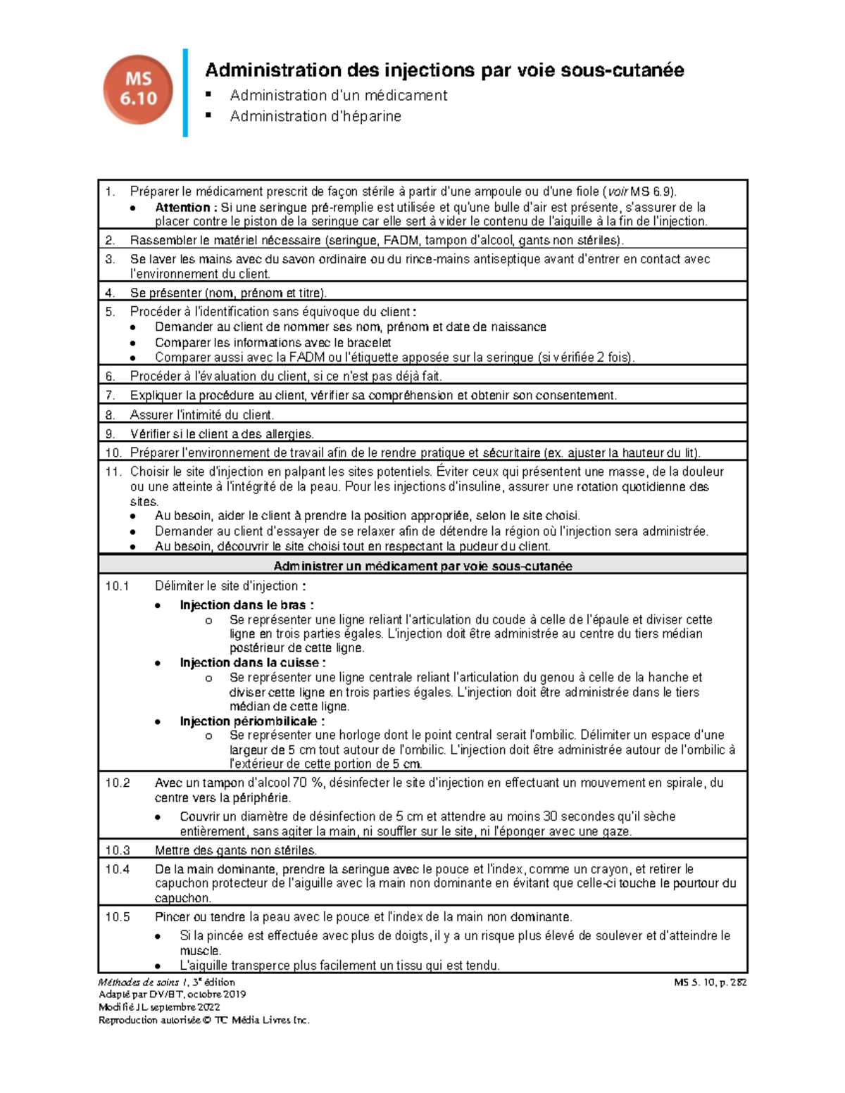 Administration des Injections Sous-Cutanées - SC 2022 - Studocu