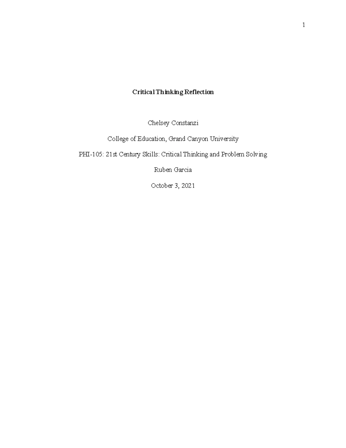PHI105 T1 Critical Thinking Reflection - Critical Thinking Reflection ...