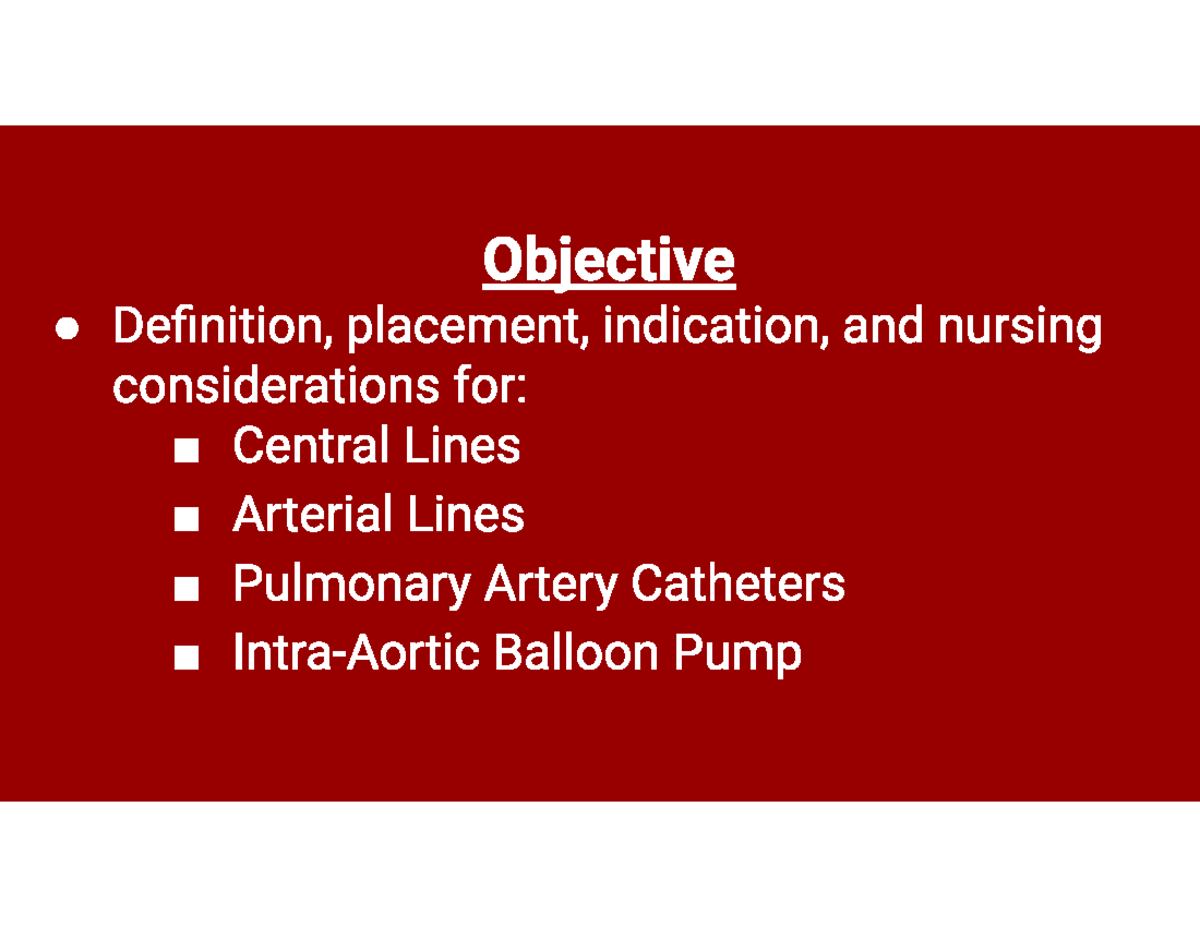 Hemo 2-8: Central Lines & Nursing Considerations for Catheters - Studocu