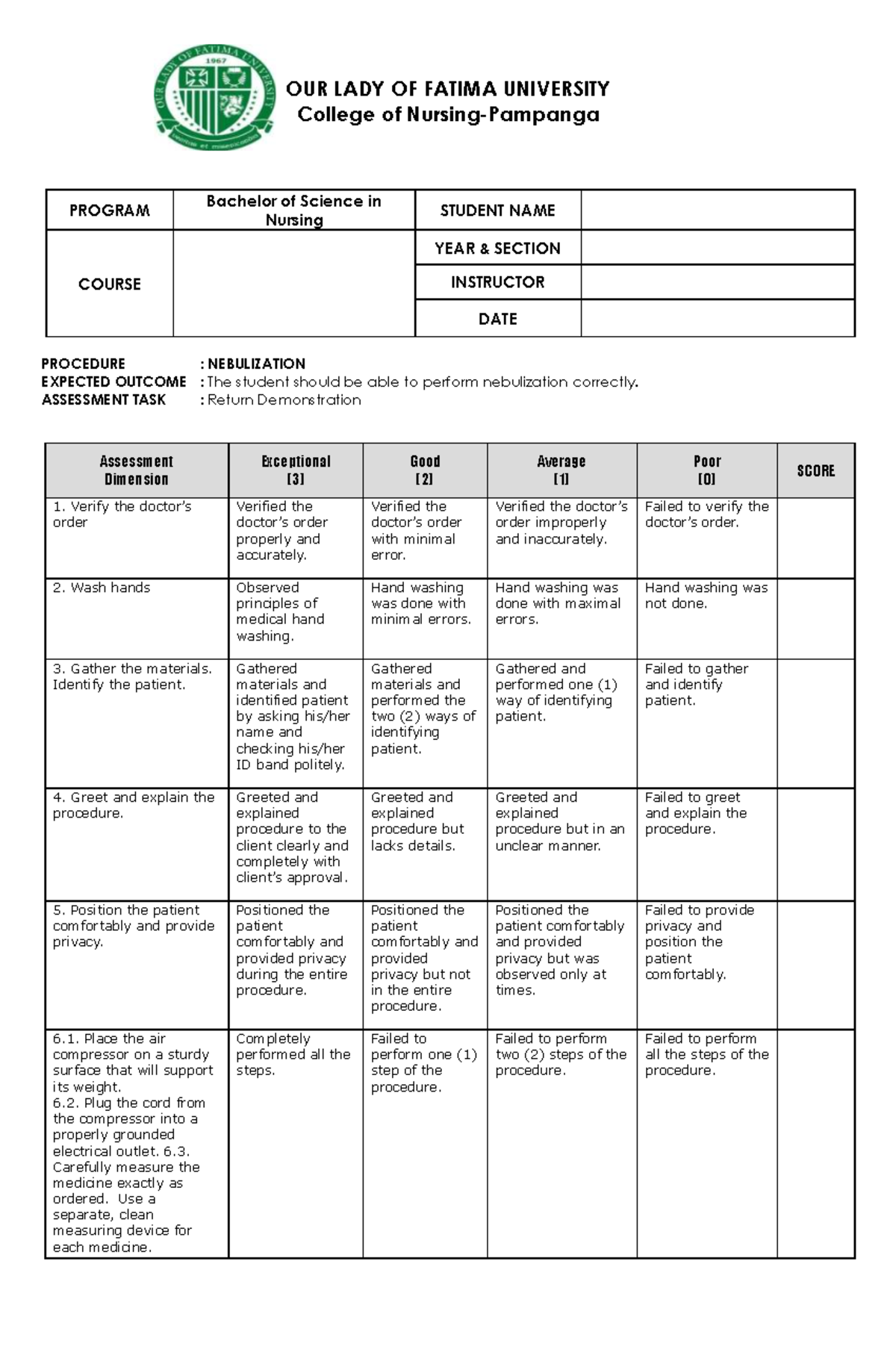 Nebulization - Retdem - OUR LADY OF FATIMA UNIVERSITY College of ...