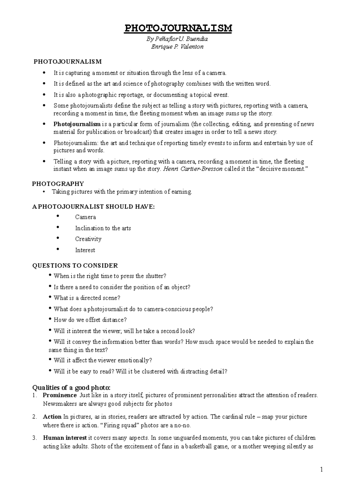 Photojournalism Lecture Notes - JRN101 - Studocu