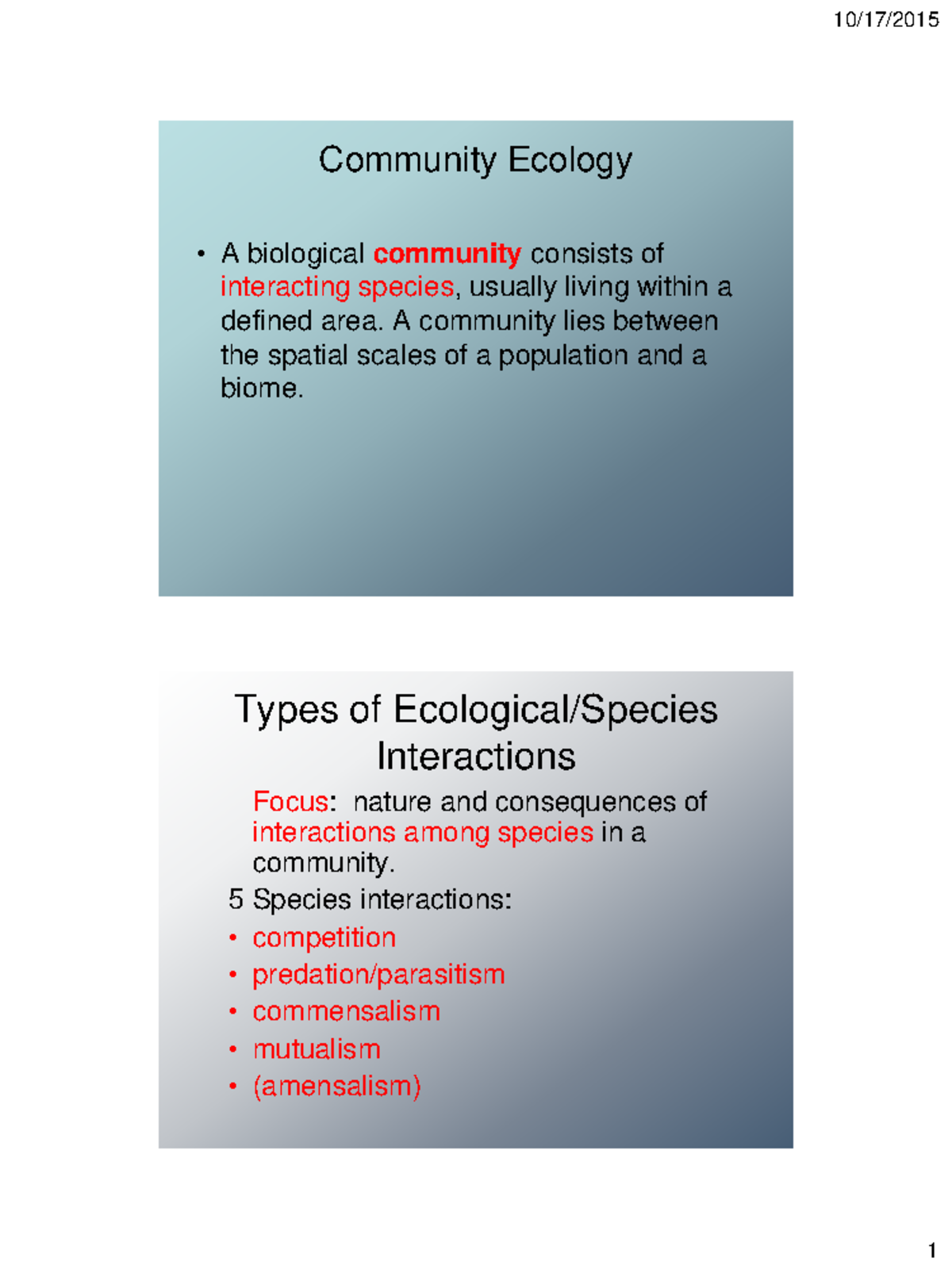 Final Exam Review: Community Ecology & Species Interactions - Studocu