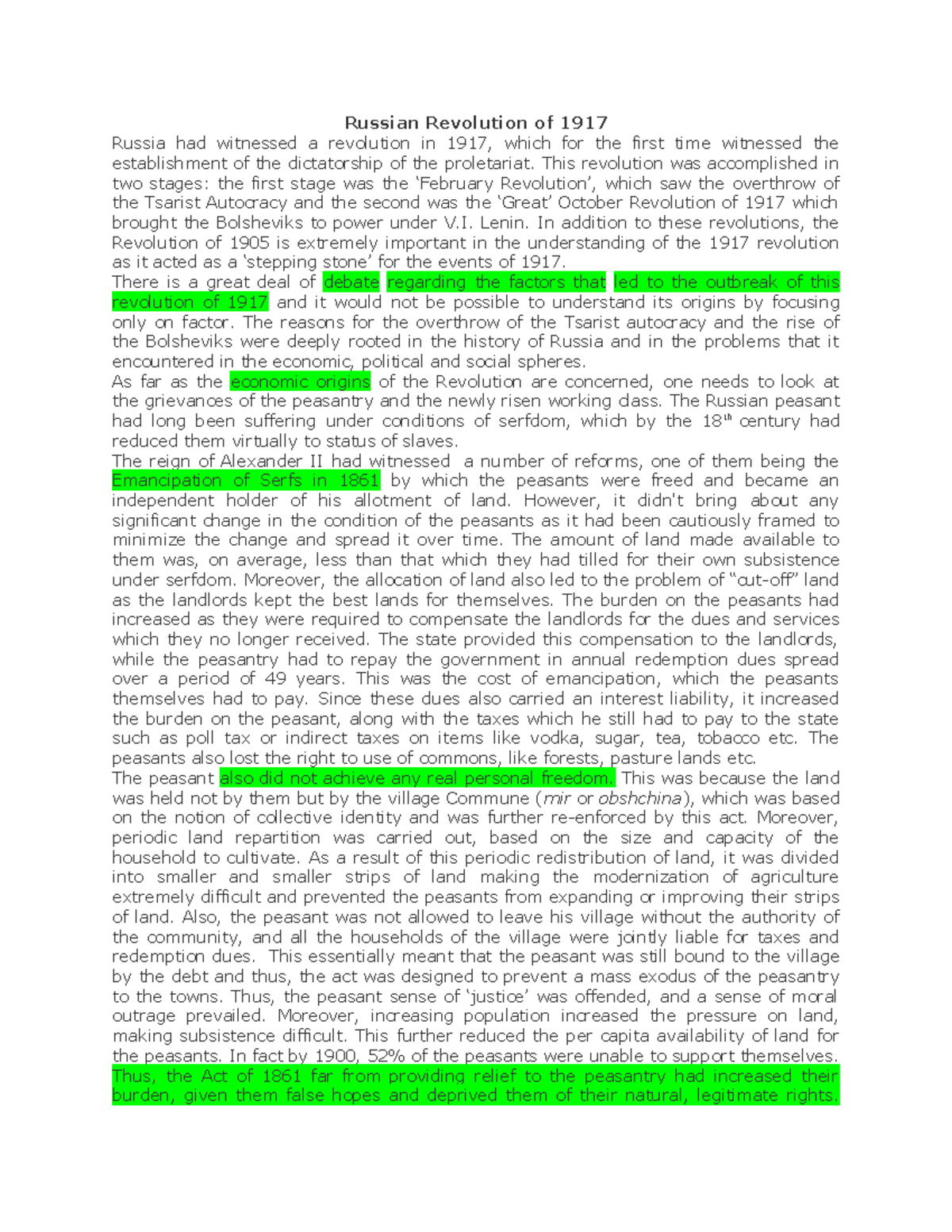 Russian Revolution of 1917: Causes and Consequences Analysis - Studocu