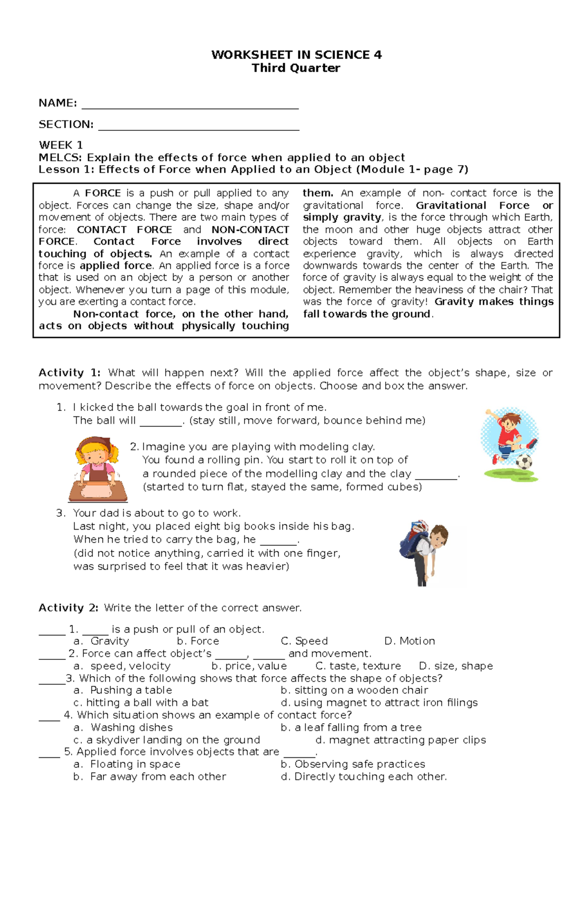 Science Worksheet 3RD QTRReturned Checked - WORKSHEET IN SCIENCE 4 ...