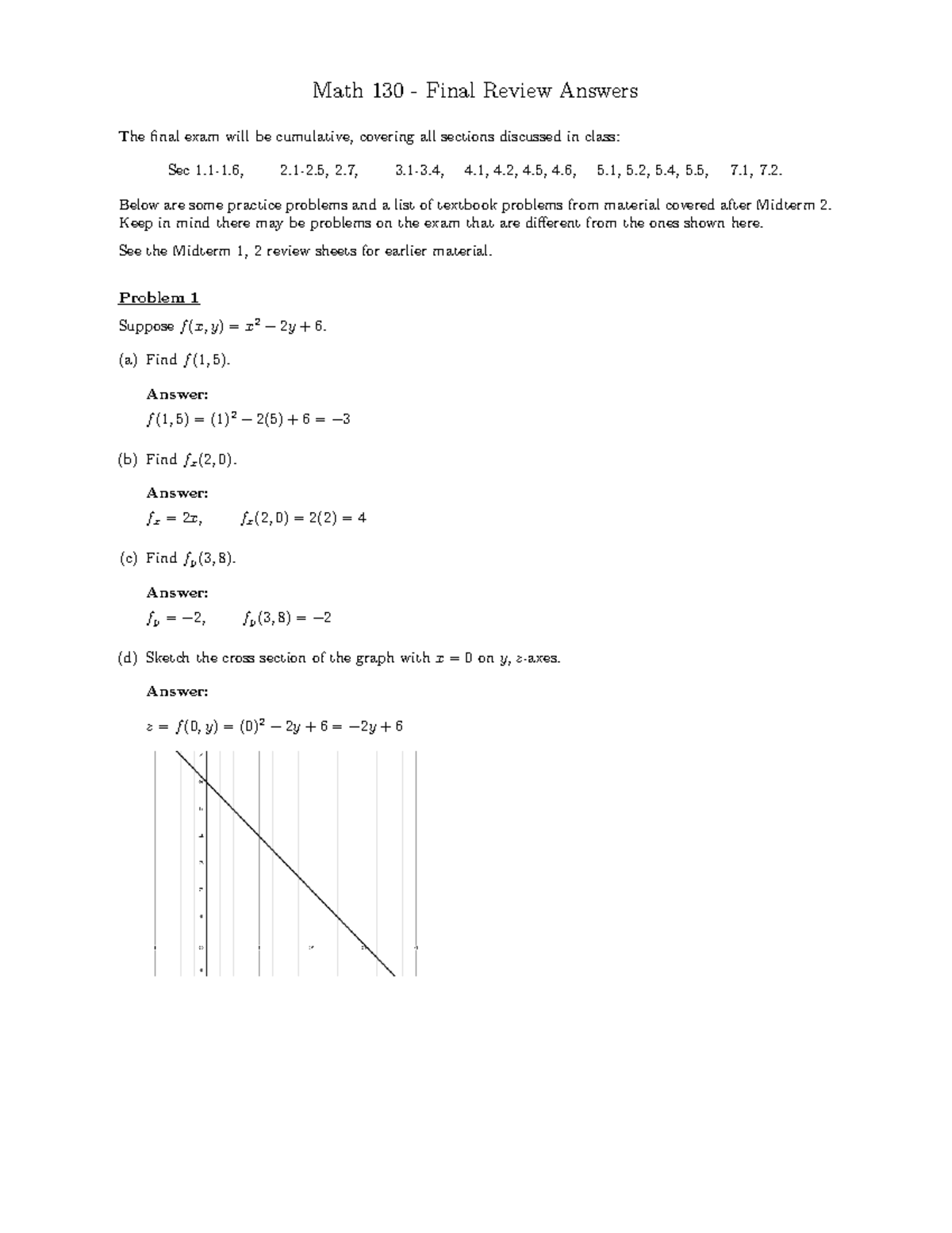 Math 130 Final Exam Review Answers and Practice Problems - Studocu