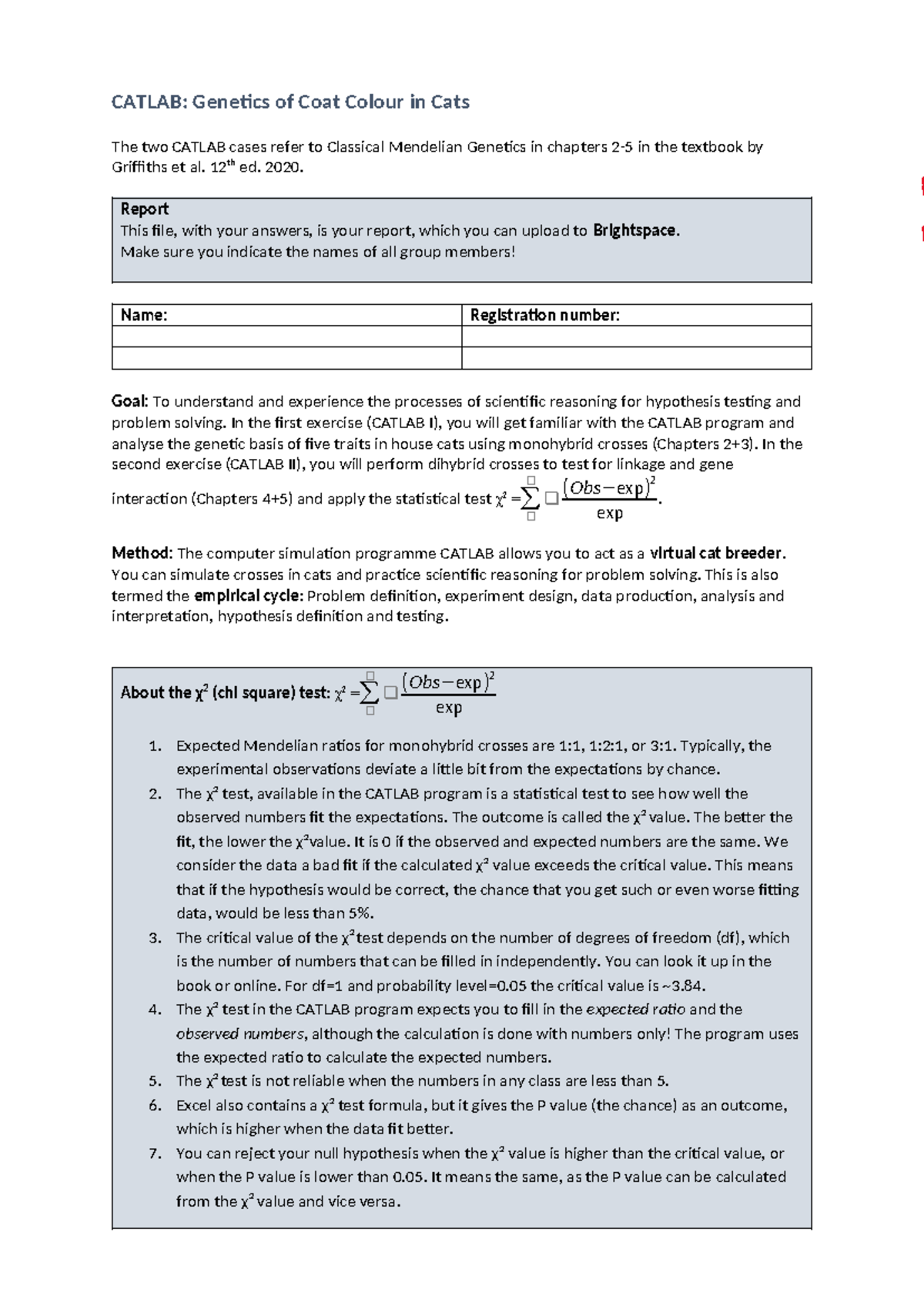 CATLAB: Mendelian Genetics of Coat Colour in Cats - Case Study II ...