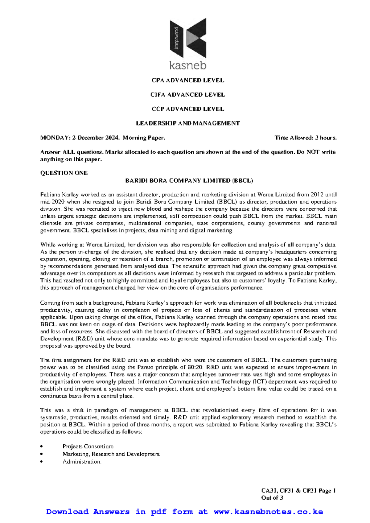 LM 2015-Dec-2024 - KASNEB CPA PAST EXAMS - CA31, CF31 & CP31 Page 1 Out ...