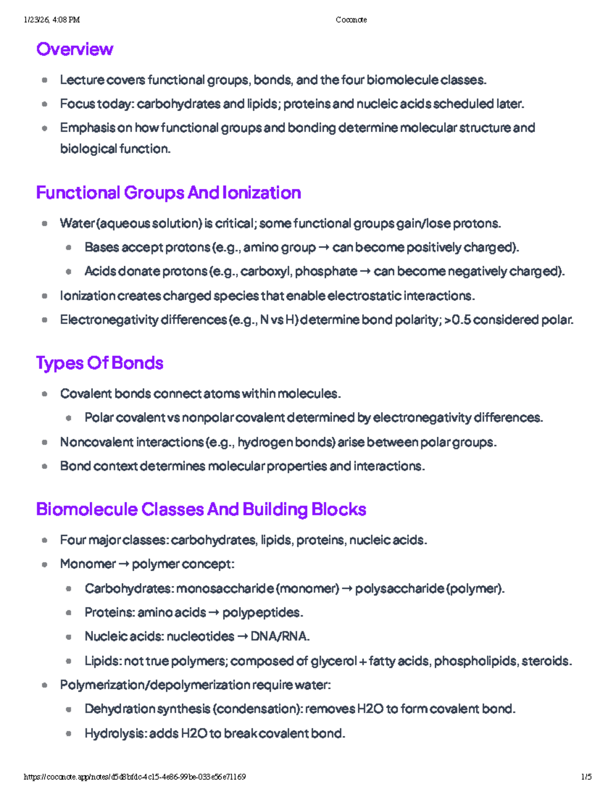 4:08 PM Coconote Lecture: Carbohydrates, Lipids, & Biomolecule ...