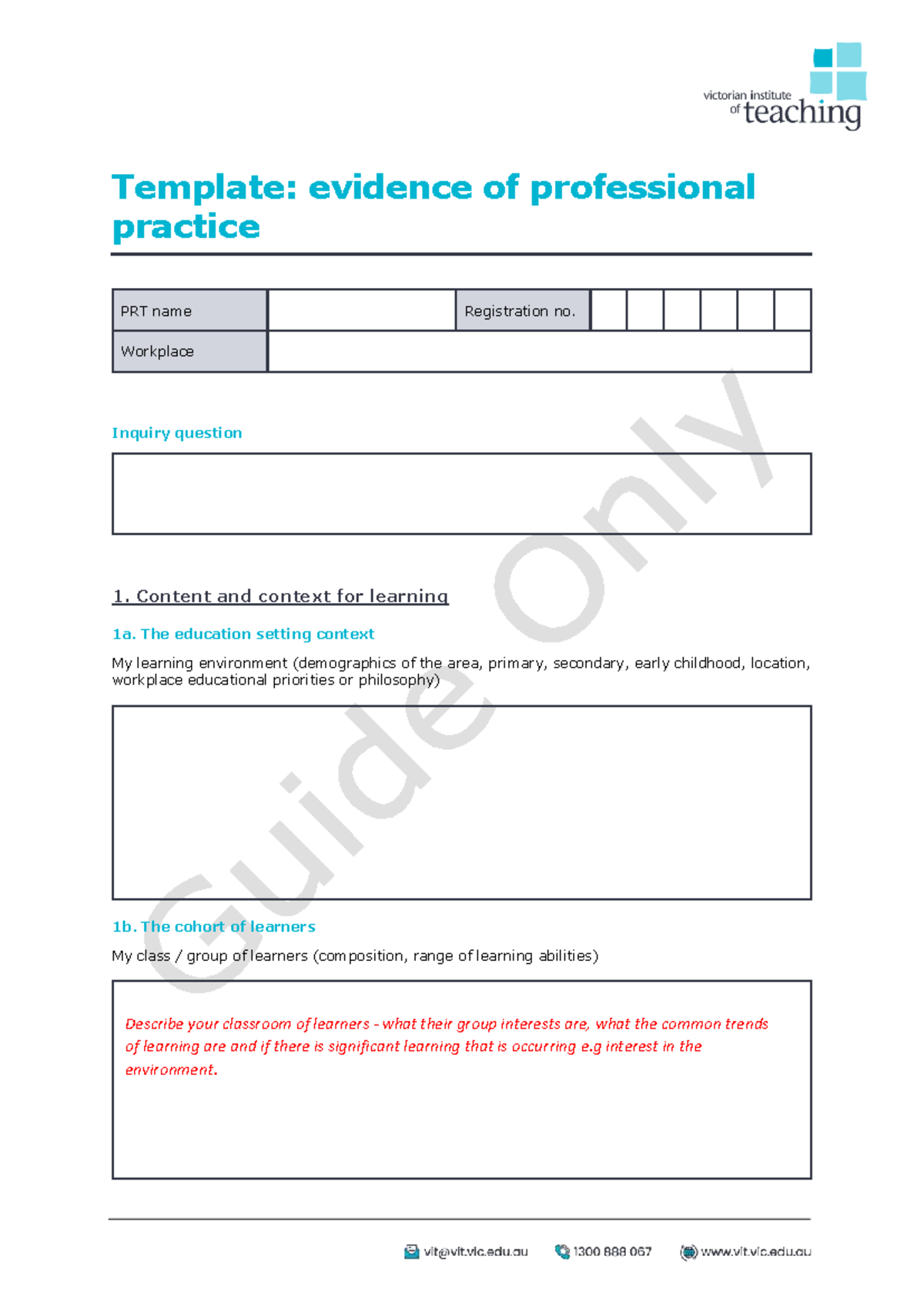 PRT Evidence of Professional Practice Template: Inquiry & Reflections ...