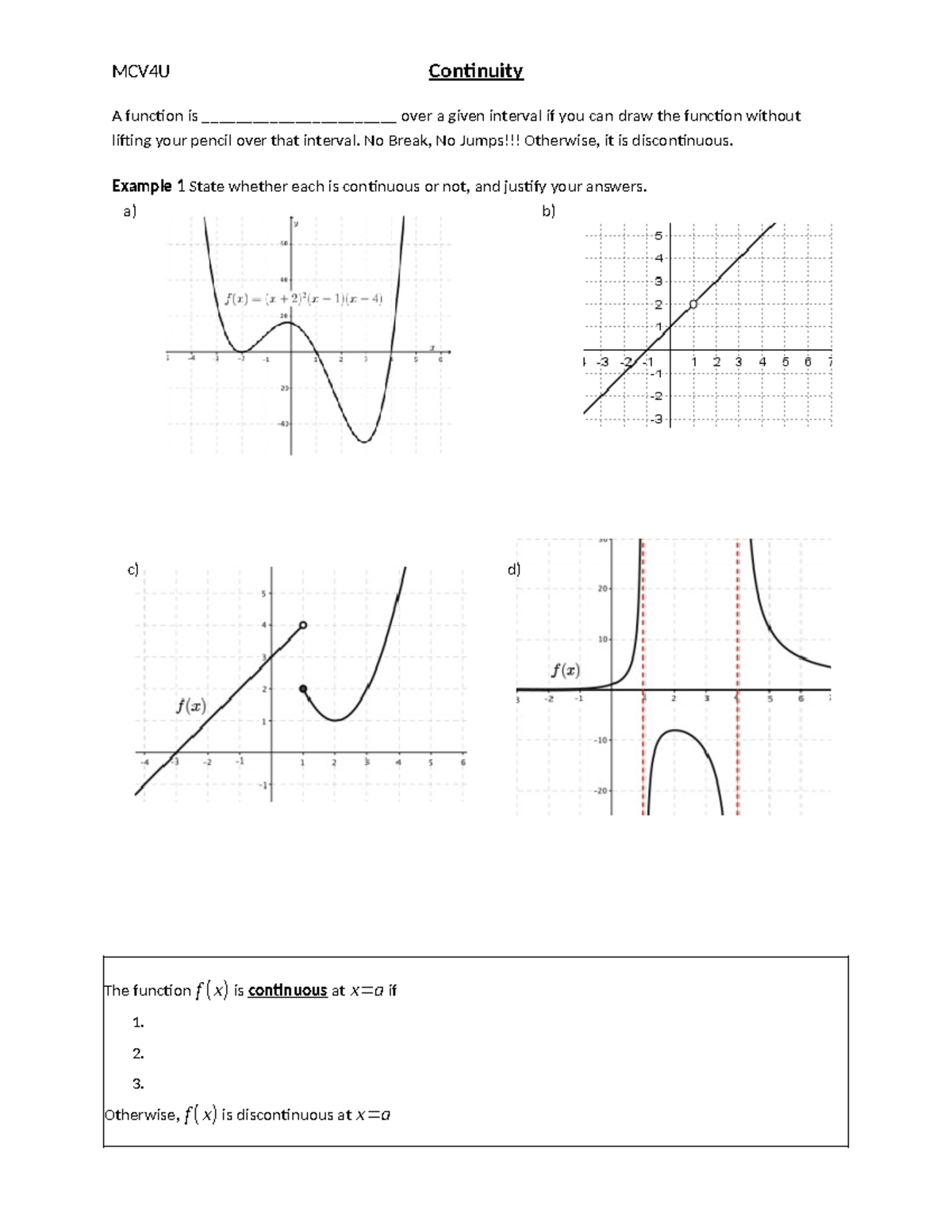 MCV4U Lesson 5: Understanding Continuity in Functions - Studocu