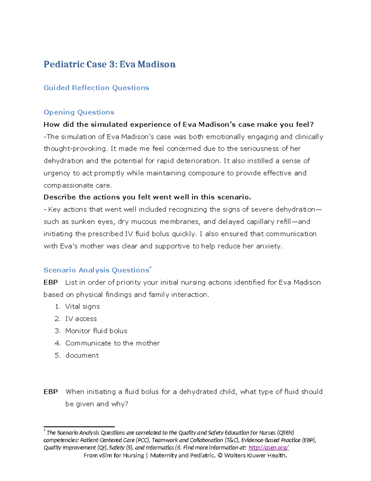 Pediatric Case Study 3: Eva Madison Reflection & Analysis (2025) - Studocu