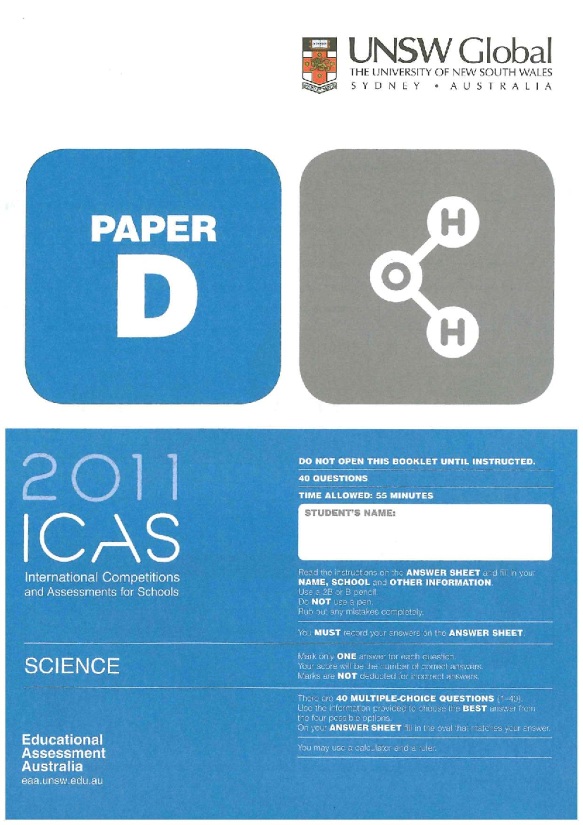 ICAS Science Paper D 2011 - Assessment for Schools - Studocu
