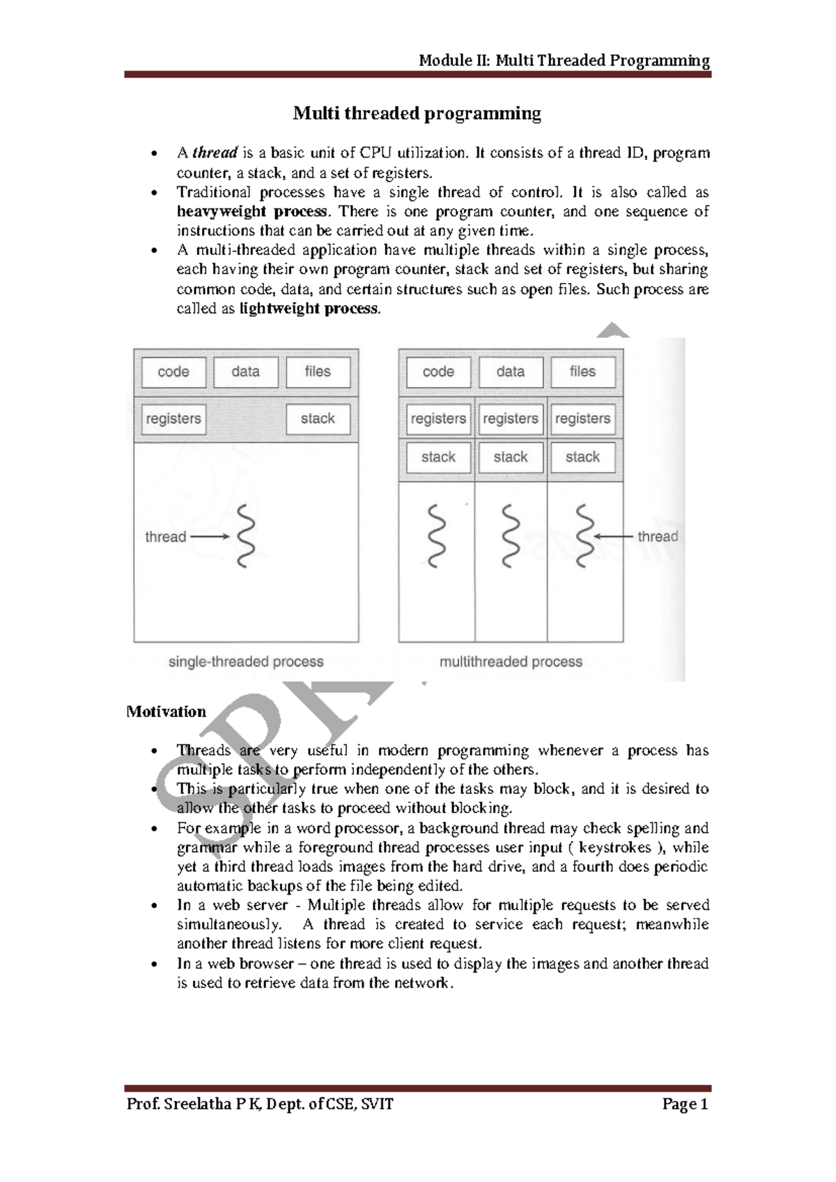 Module II: Multi Threaded Programming - CPU Scheduling & Process Synchronization - Studocu