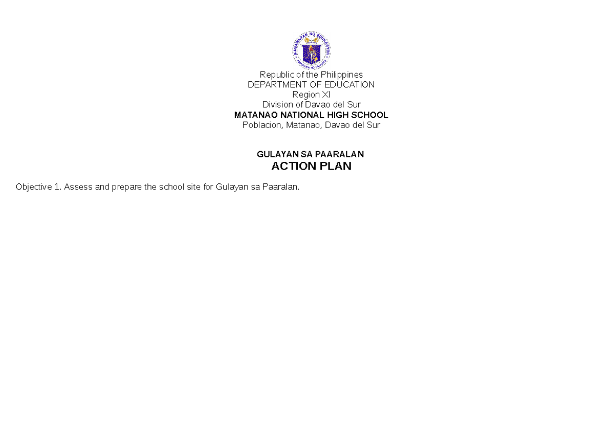 GPP- Action Plan for Gulayan sa Paaralan Activities (2021-2022) - Studocu