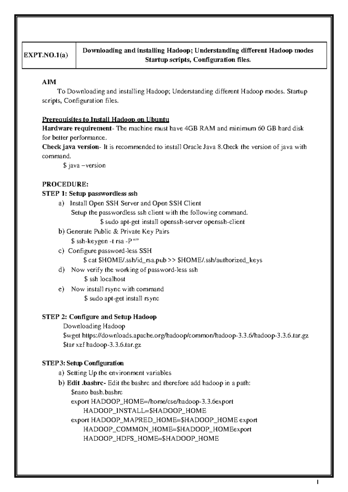 HADOOP-LAB Manual: Installing Hadoop, Managing Files, and MapReduce ...