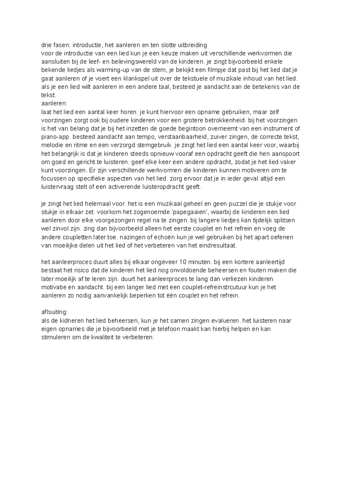 Muziek - Lied Aanleren: Drie Fasen en Effectieve Werkvormen - Studeersnel