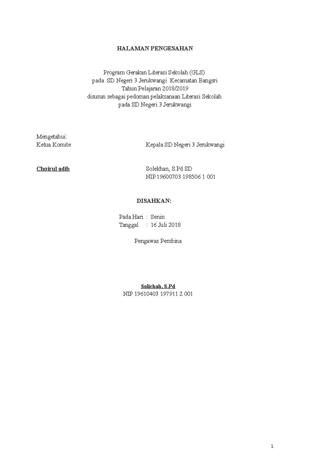 405414970 program literasi sekolah sd docx - HALAMAN PENGESAHAN Program Gerakan Literasi Sekolah ...