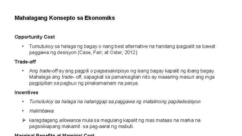 Econo-REV - economics reviewer grade 9 LHS - Mahalagang Konsepto sa ...