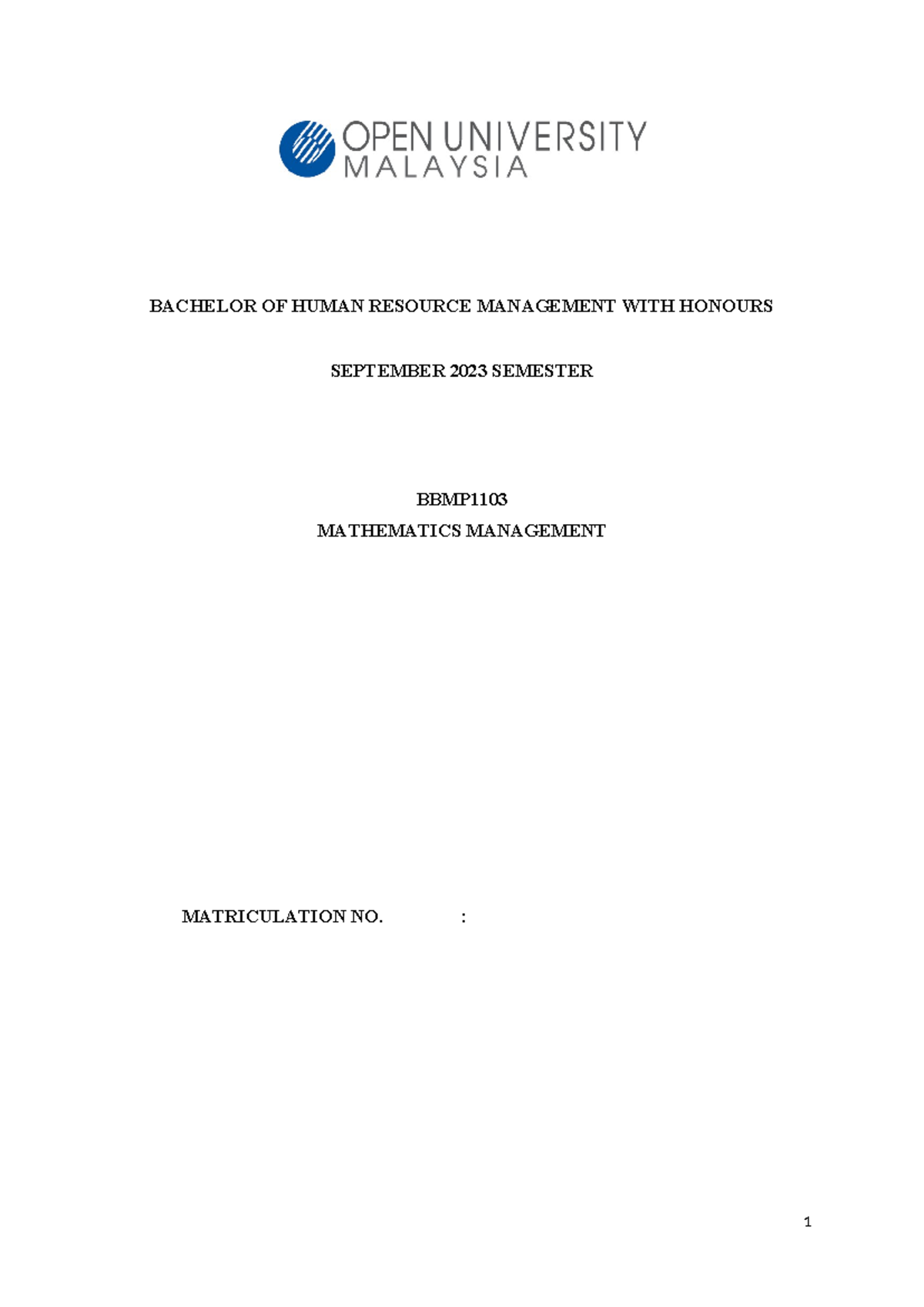 Mathematics Management Assignment BBMP1103 - September 2023 - Studocu