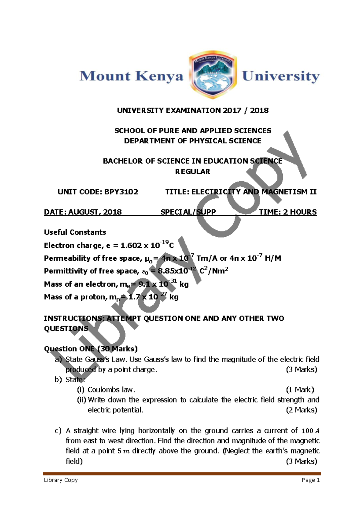 BPY3102 Final Exam: Electricity and Magnetism II Notes - Studocu