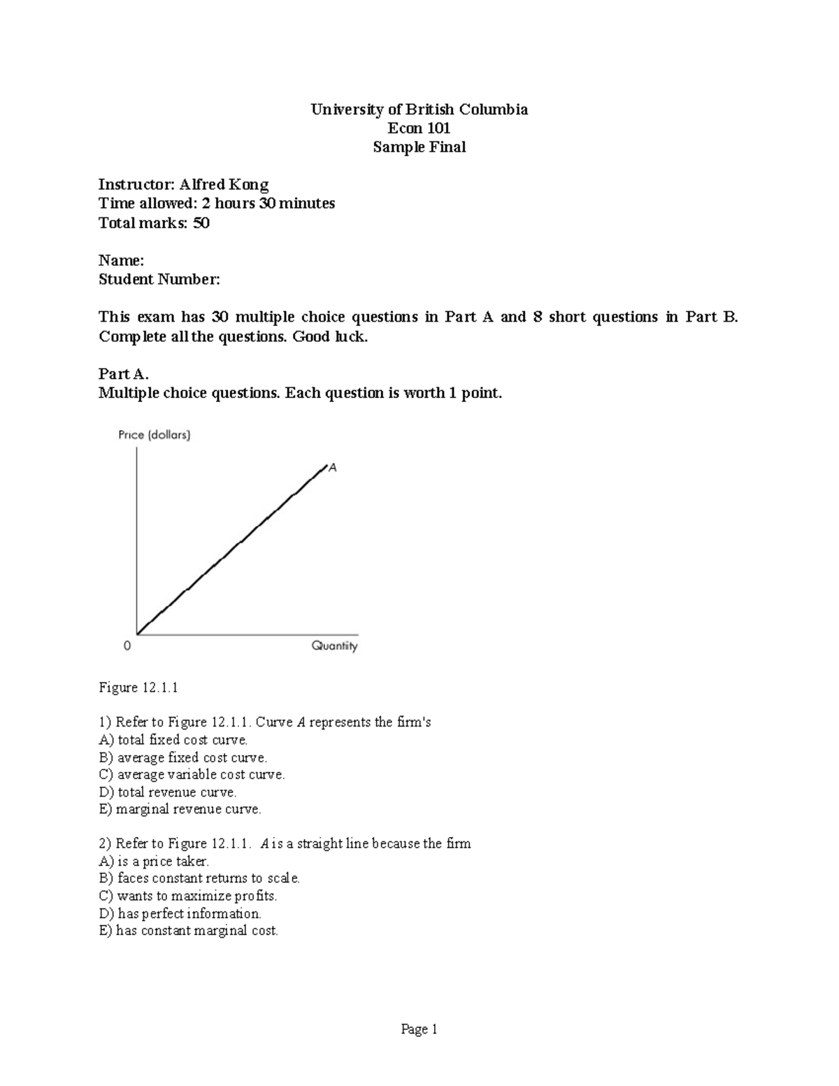 Econ 101 - Sample Final Exam Questions and Guide - Studocu