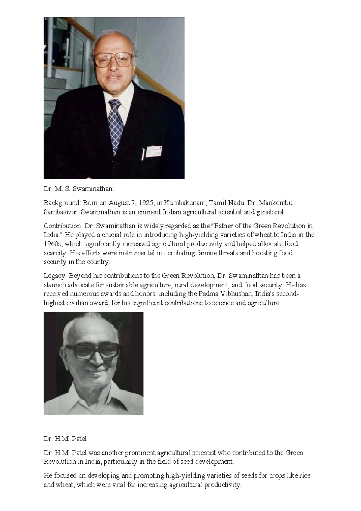 Dr. M.S. Swaminathan & H.M. Patel: Pioneers of India's Green Revolution ...