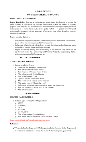 Comparative models in policing - COURSE OUTLINE COMPARATIVE MODELS IN ...