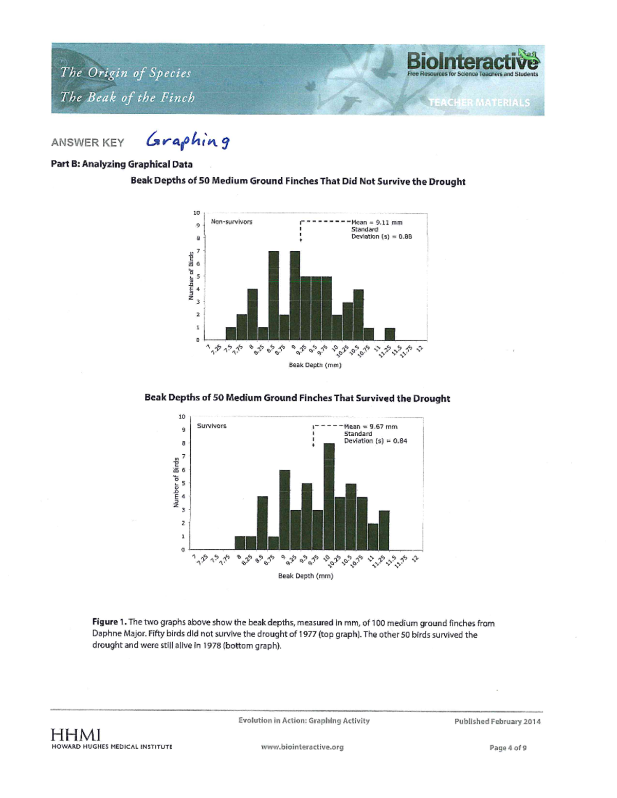 Hhmi- graphing and statistical analysis - Biolnteractive The Origin of ...