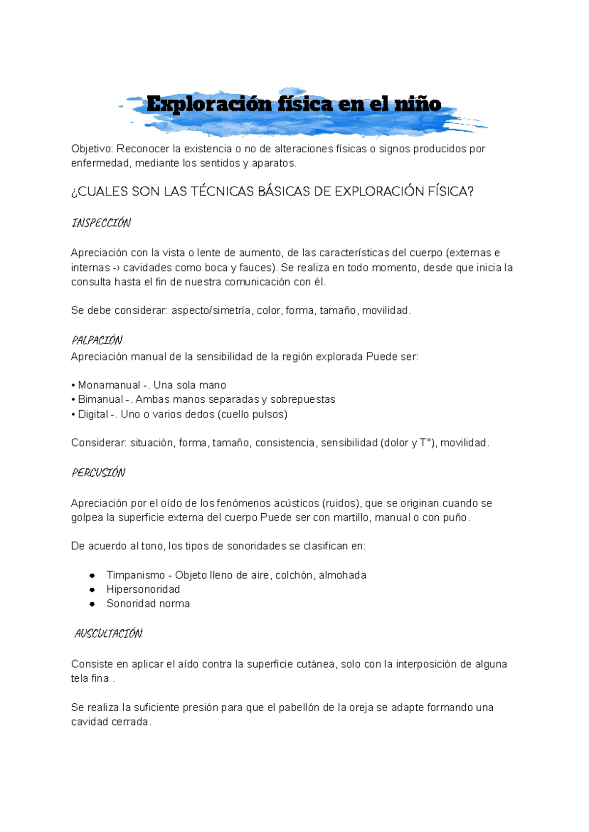 Técnicas de Exploración Física en Pediatría: Fundamentos e Importancia - Studocu