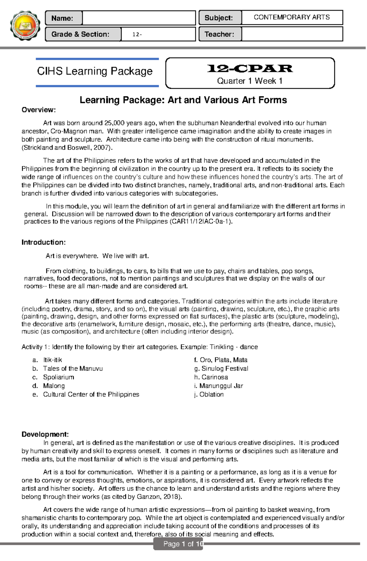 Aguilar CPAR1 - This will be the PowerPoint for CPAR - Learning Package ...