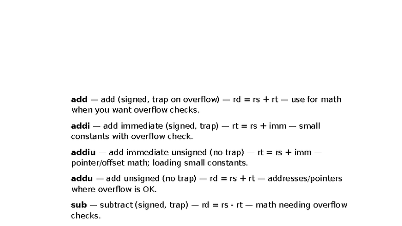 Assembly Instructions Study Guide - Help with MIPS 101 - Studocu