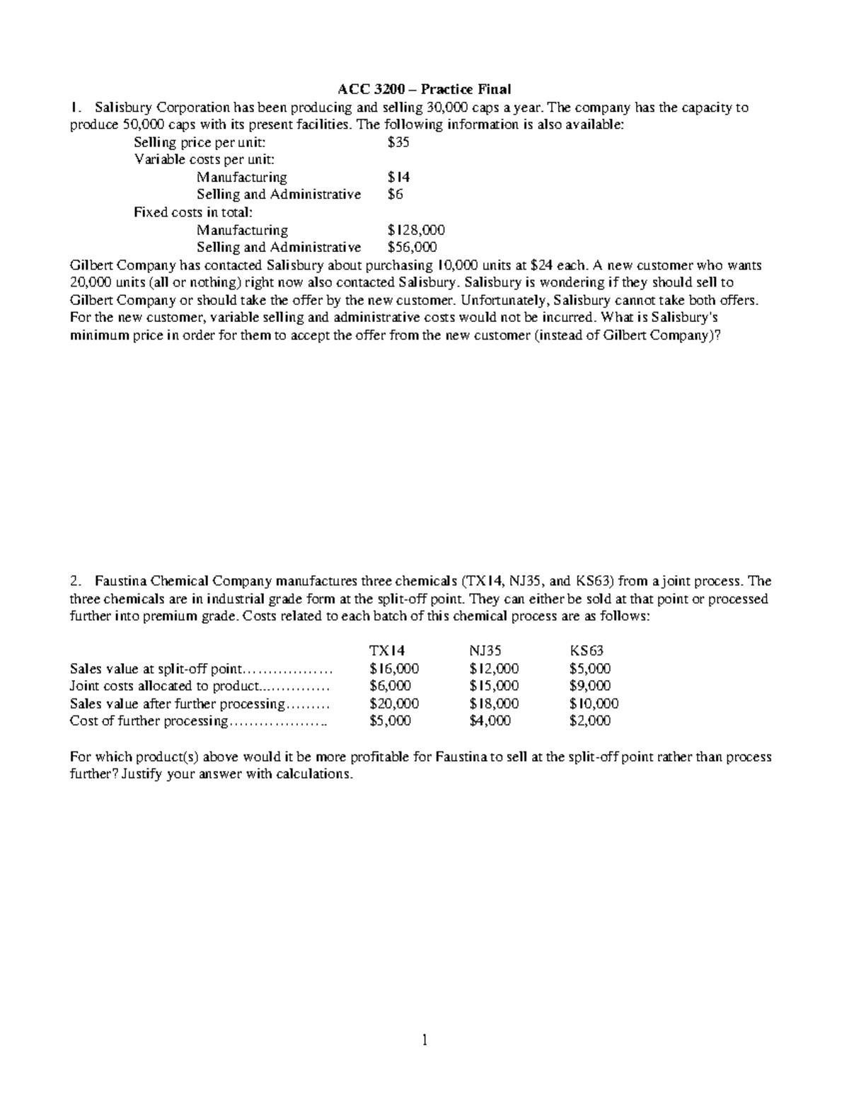ACC 3200 Final Exam Practice Questions and Solutions - Studocu