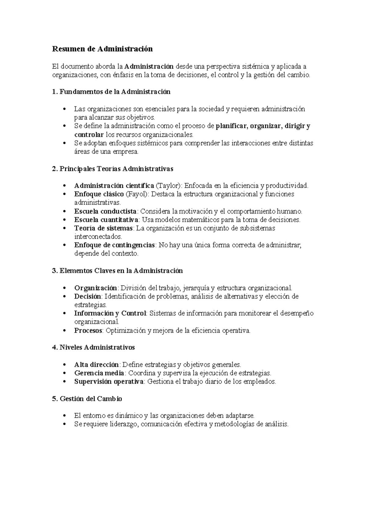 Resúmen Administración - Resumen de Administración El documento aborda ...
