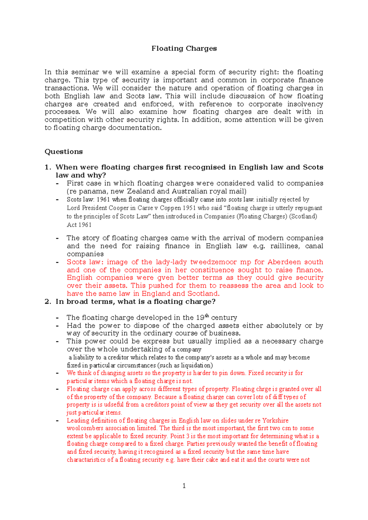 Floating Charges: Understanding Their Nature and Legal Context - Studocu