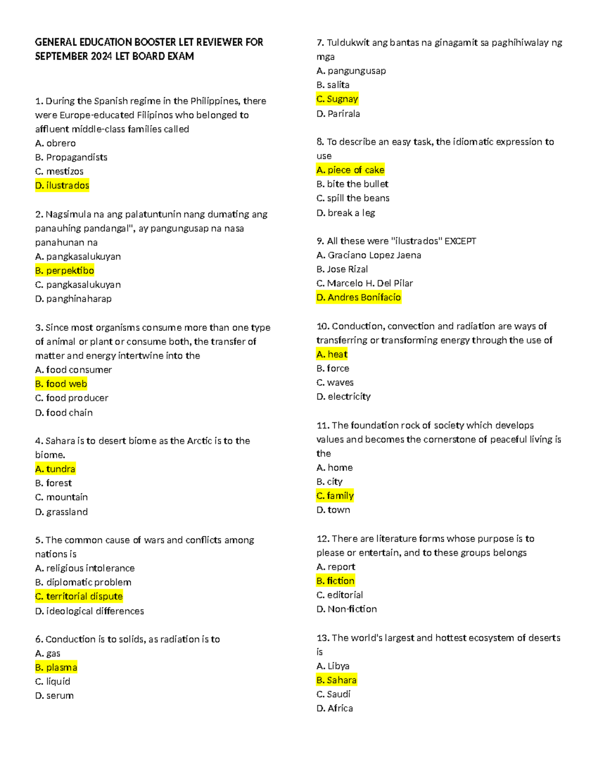 General Education LET Reviewer for September 2024 Board Exam - Studocu