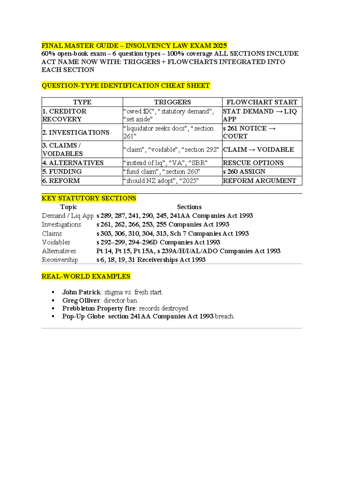 FINAL MASTER GUIDE: INSOLVENCY LAW EXAM 2025 - ALL SECTIONS ...