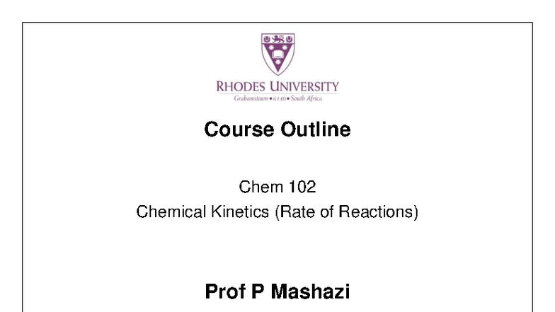 Chem 102 Course Outline: Chemical Kinetics & Reaction Rates - Studocu