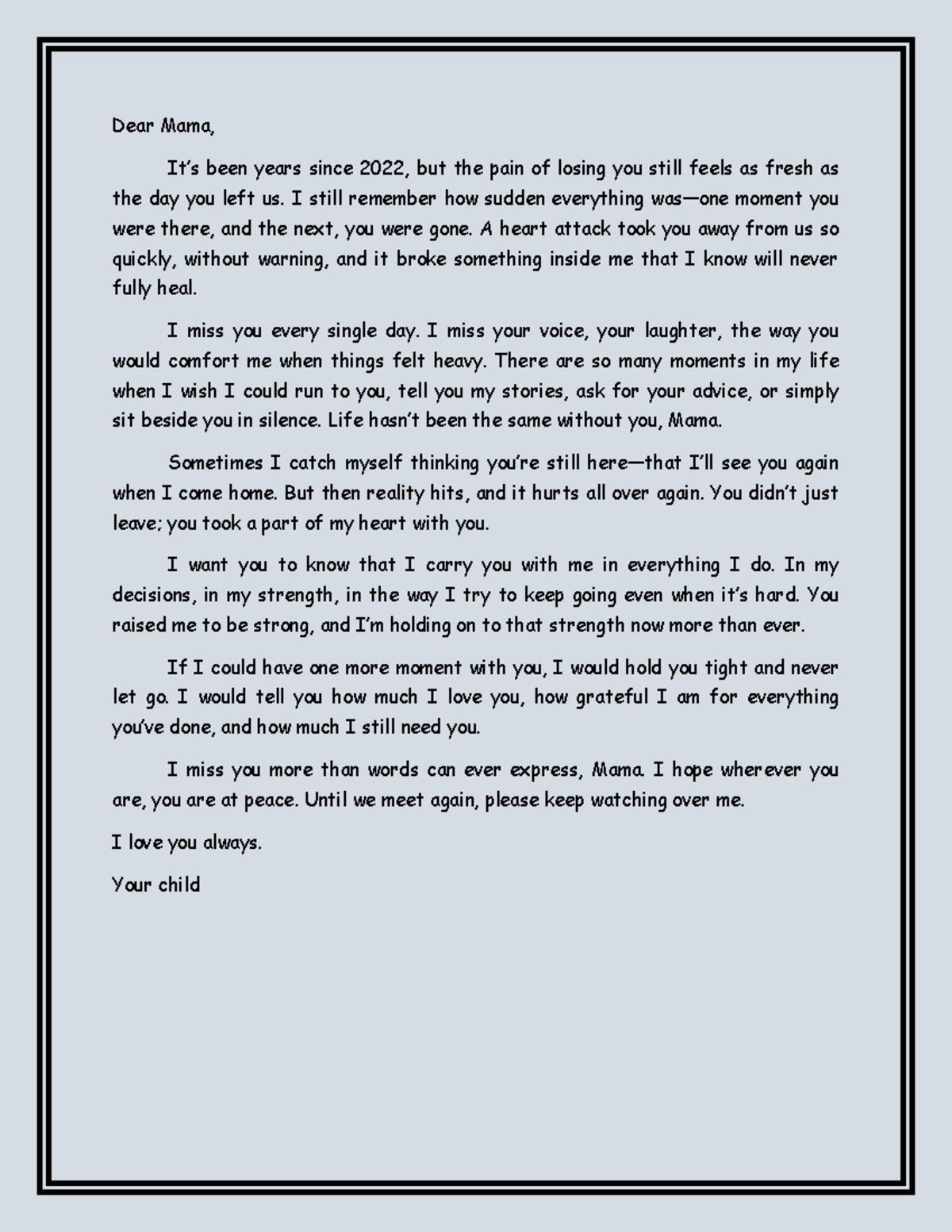 Letter of Love to Mama: A Heartfelt Tribute - Studocu