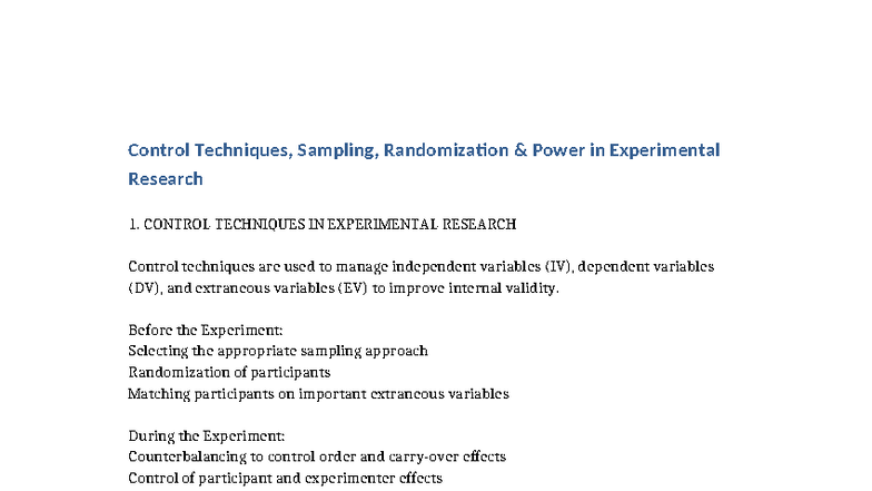 Control Techniques, Sampling, and Randomization Power Notes - Studocu