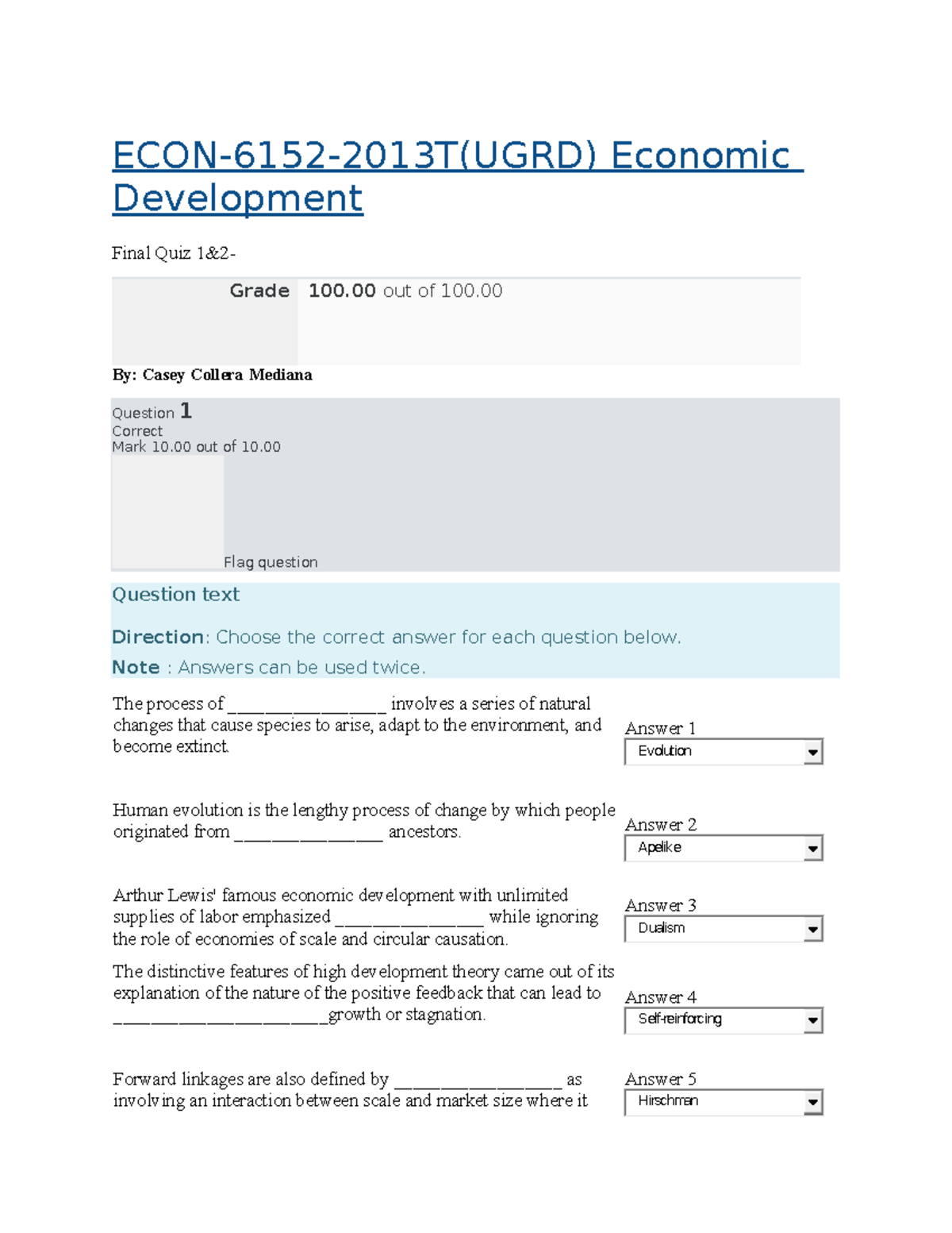 Economic Development Final Quiz Review - Good Luck! - Studocu