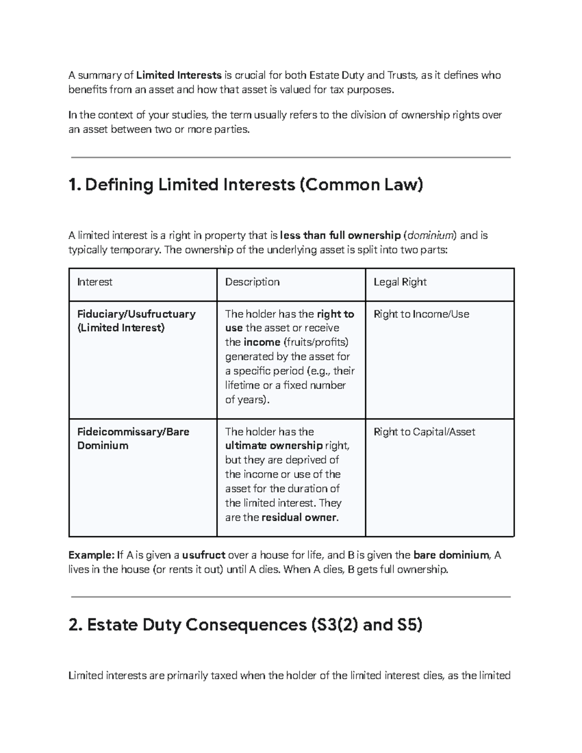 Limited Interests: Estate Duty & Trusts Overview (LAW 101) - Studocu