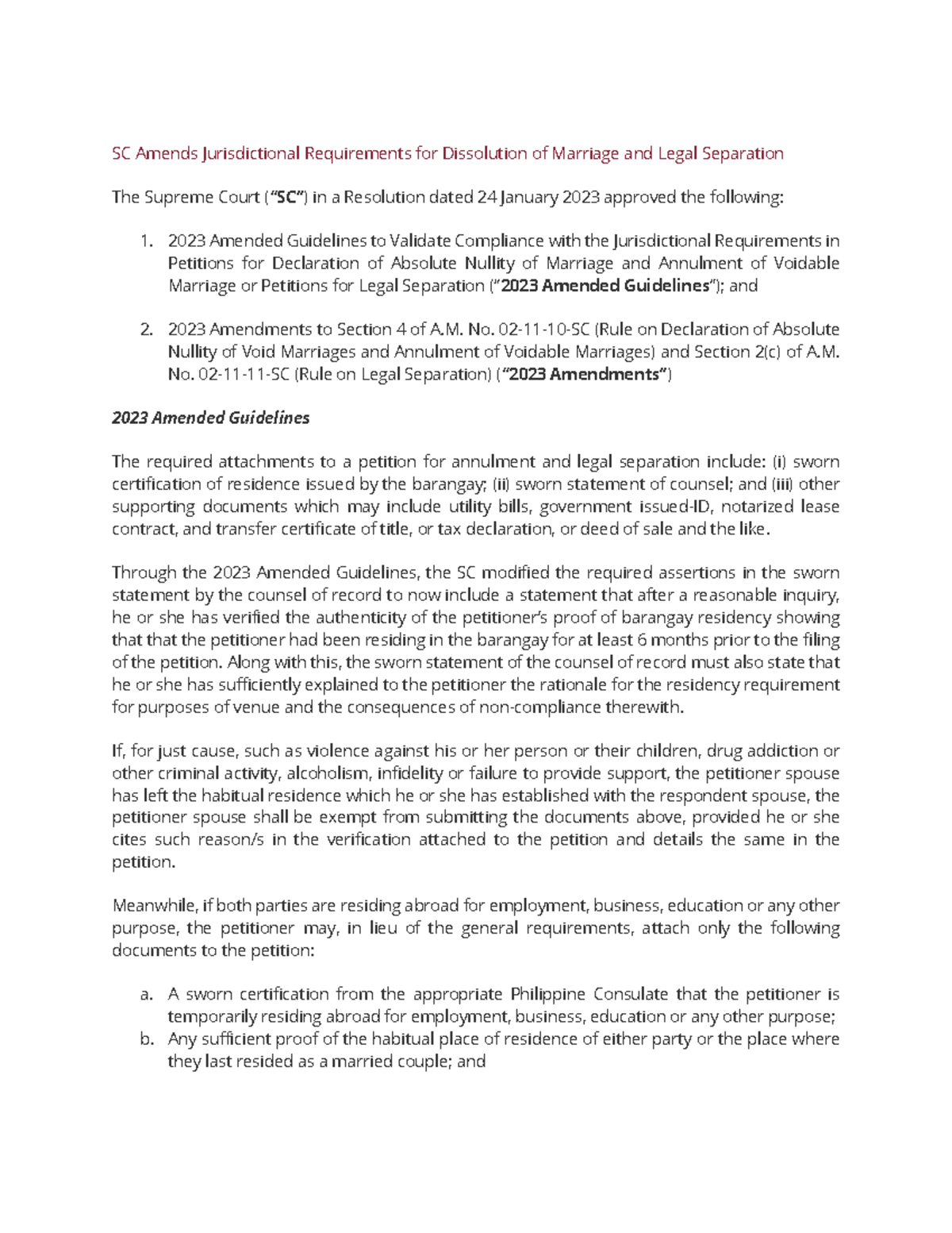 SPJI - 2023 Amendments on Marriage Dissolution & Legal Separation - Studocu