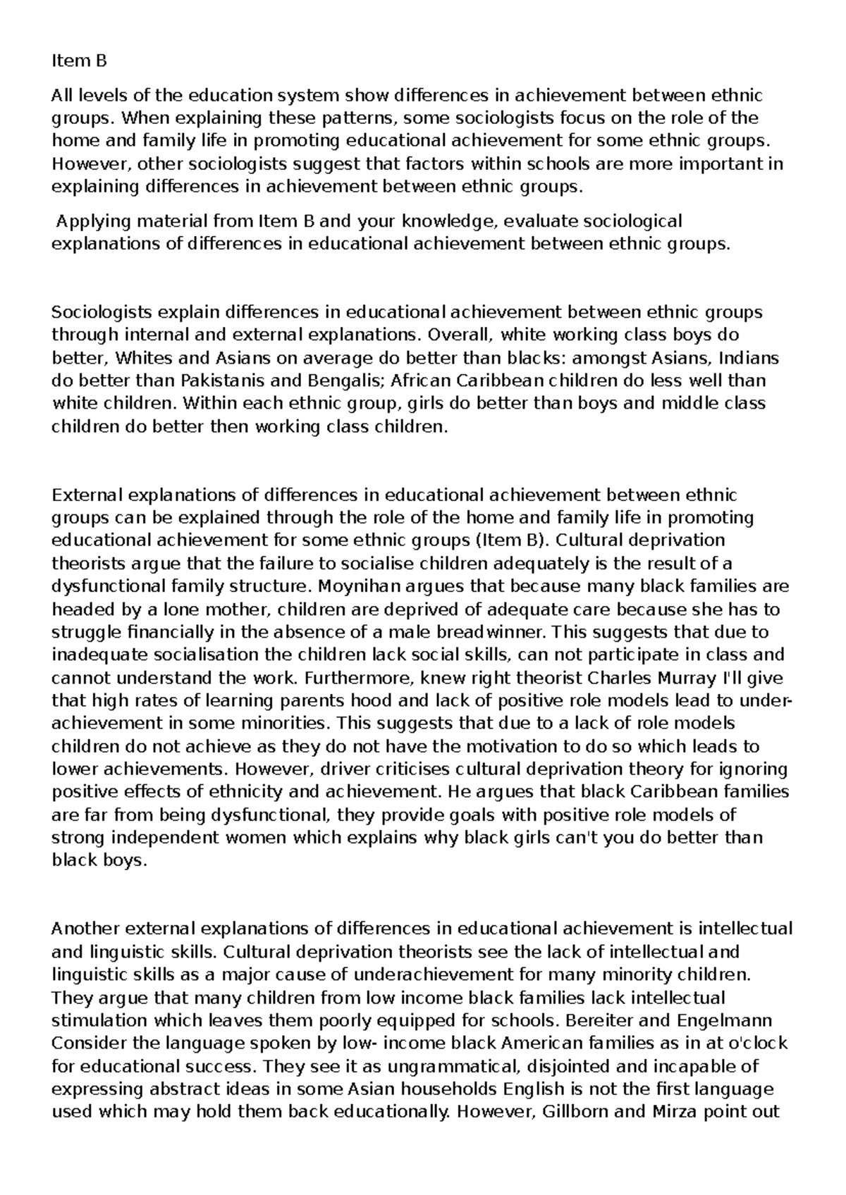 Sociological Explanations of Ethnic Differences in Educational ...