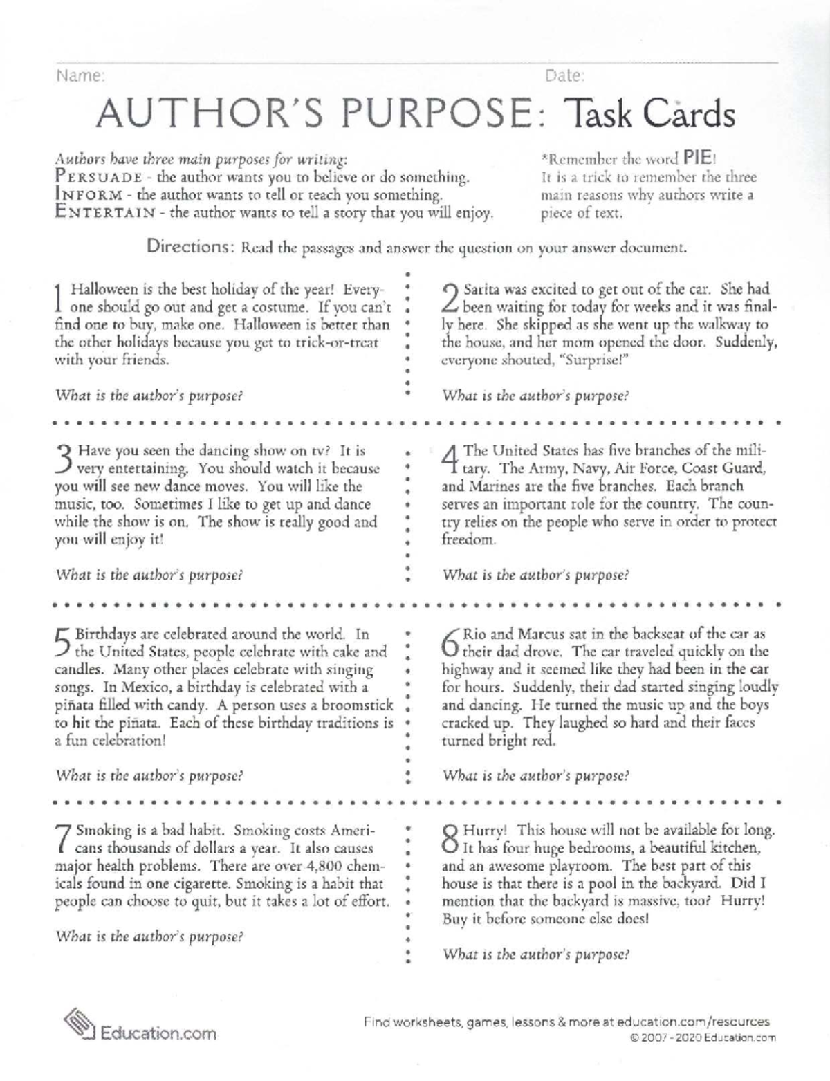 Author's Purpose Review: Understanding PIE in Writing - Studocu