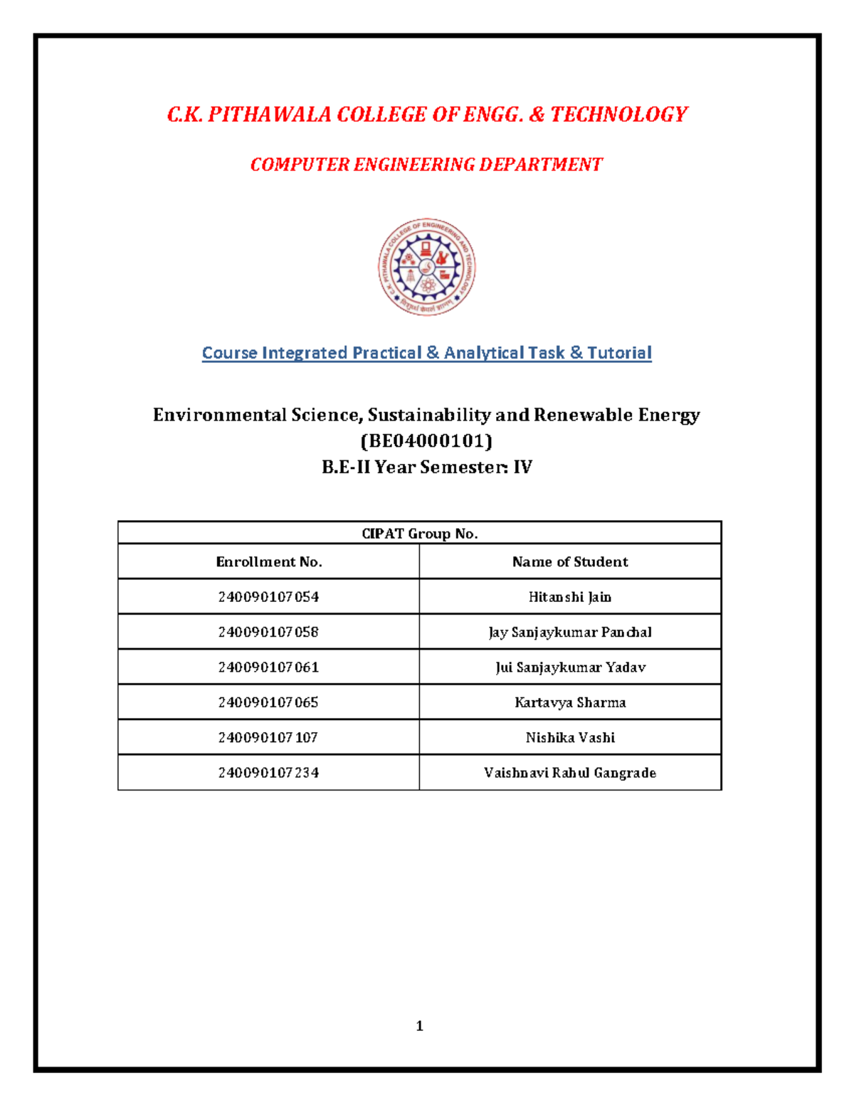 CIPAT IV: Environmental Science & Sustainability Analysis Report - Studocu