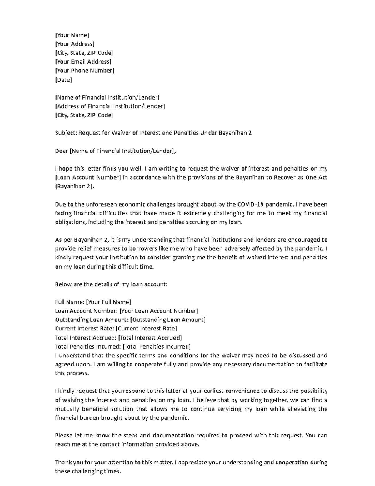 Bayanihan 2: Request for Waiver of Interest and Penalties - Studocu