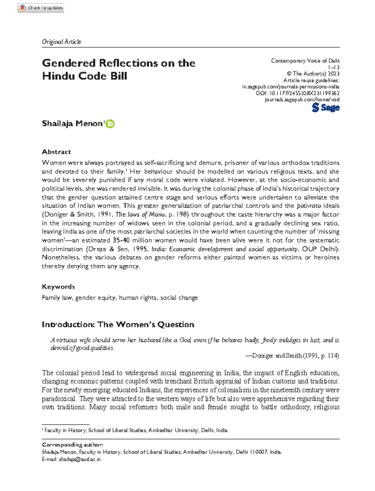 Gendered Reflections on the Hindu Code Bill: A Critical Analysis - Studocu