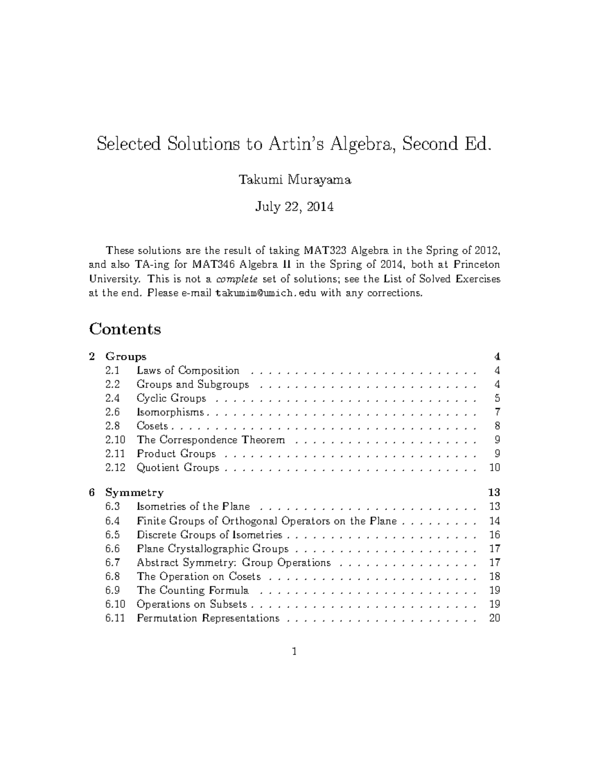 Final Exam Solutions for MAT323 Algebra - Artin's Algebra, 2nd Ed ...