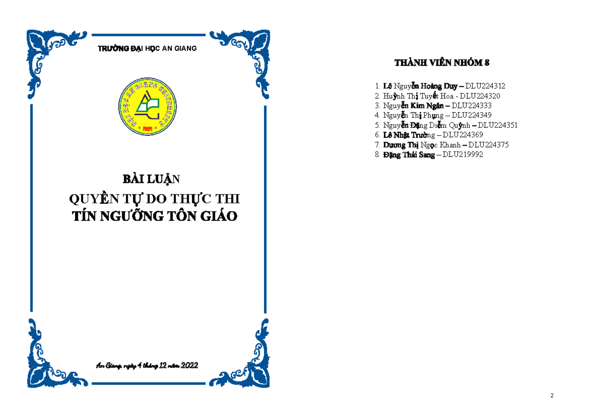 thuyết trình lhp - N I H C AN GIANG QUY N T DO TH C THI 2 1. Nguy DLU 2 ...